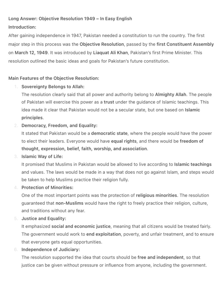 Long Answer Objective Resolution 1949 - in Easy English | PDF ...