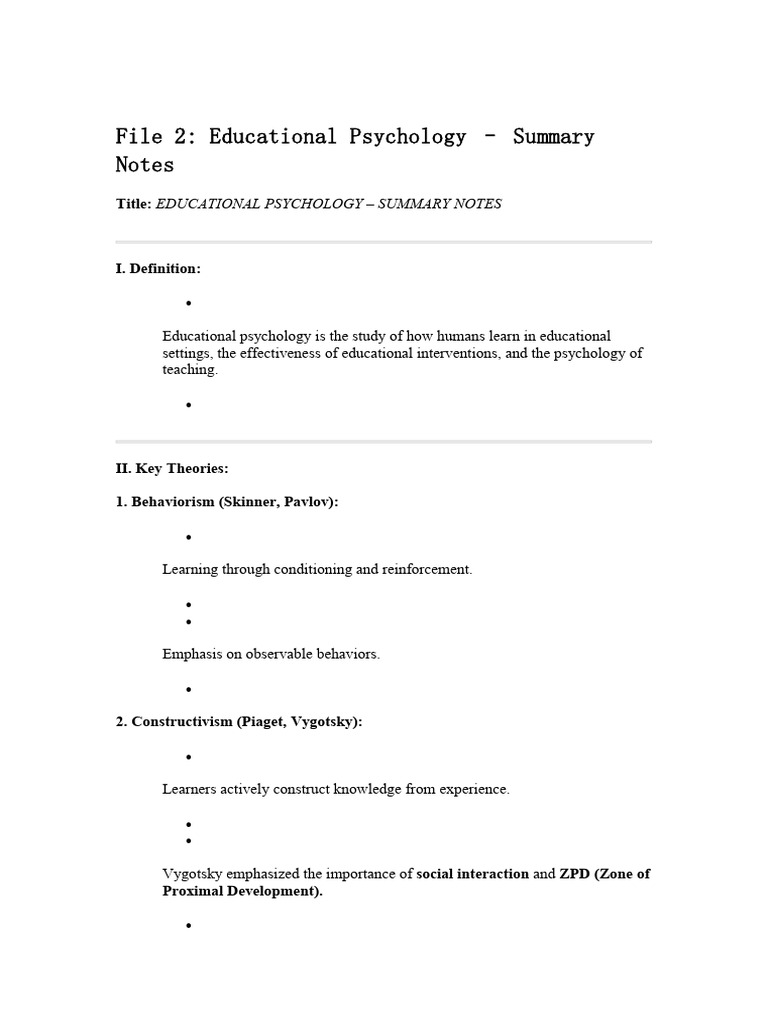 Educational Psychology Summary | PDF