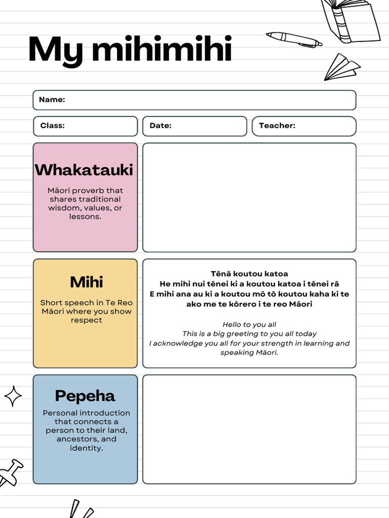 Year 9 Basic Mihi Template (2) | PDF