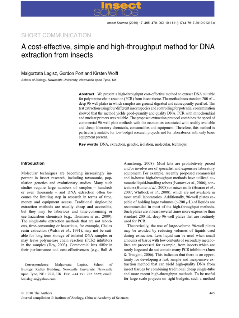 A Effective, Simple and High-Throughput Method For DNA Extraction From ...