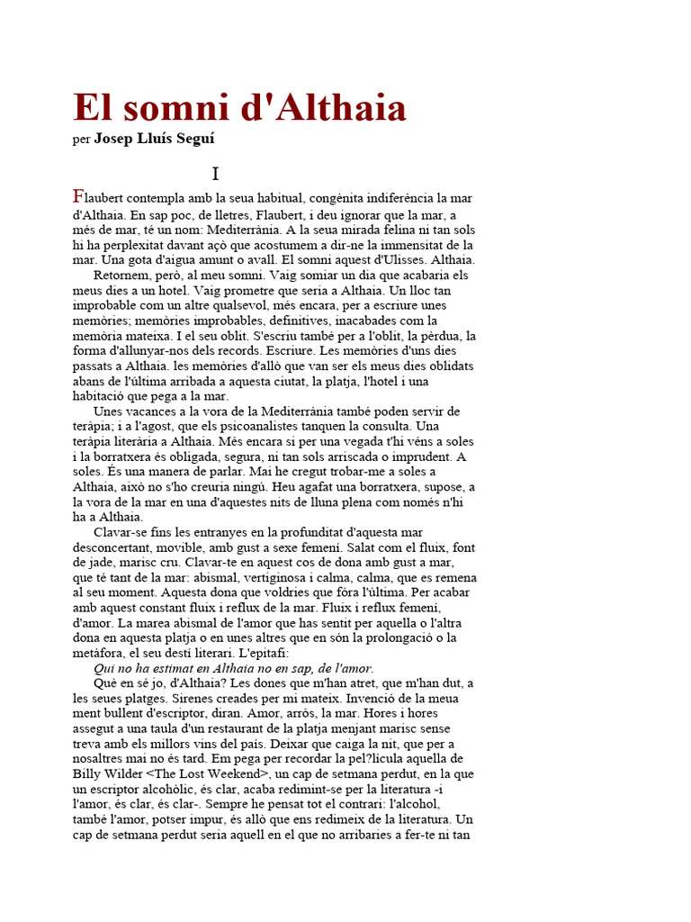 Seguí, Josep Lluís - El Somni D'althaia (Relat) (O.C.) | PDF