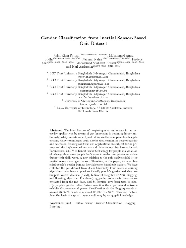 Gender Classification From Inertial Sensor-Based | PDF | Support Vector Machine | Statistical ...
