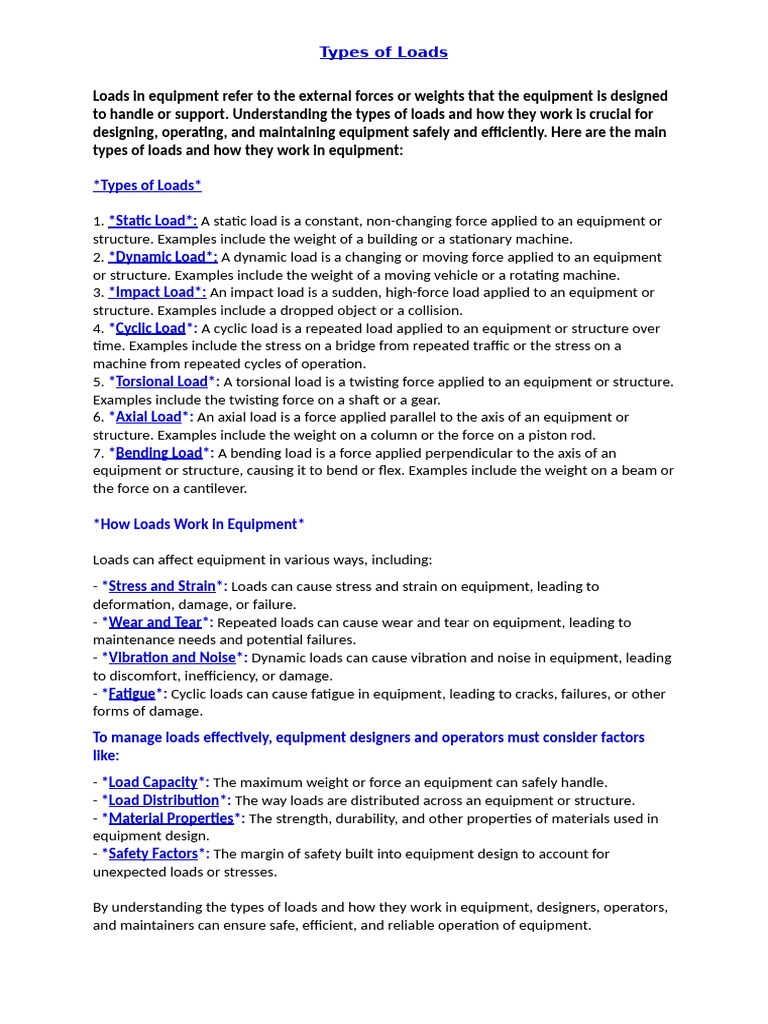Types of Loads. | PDF | Structural Load | Bending
