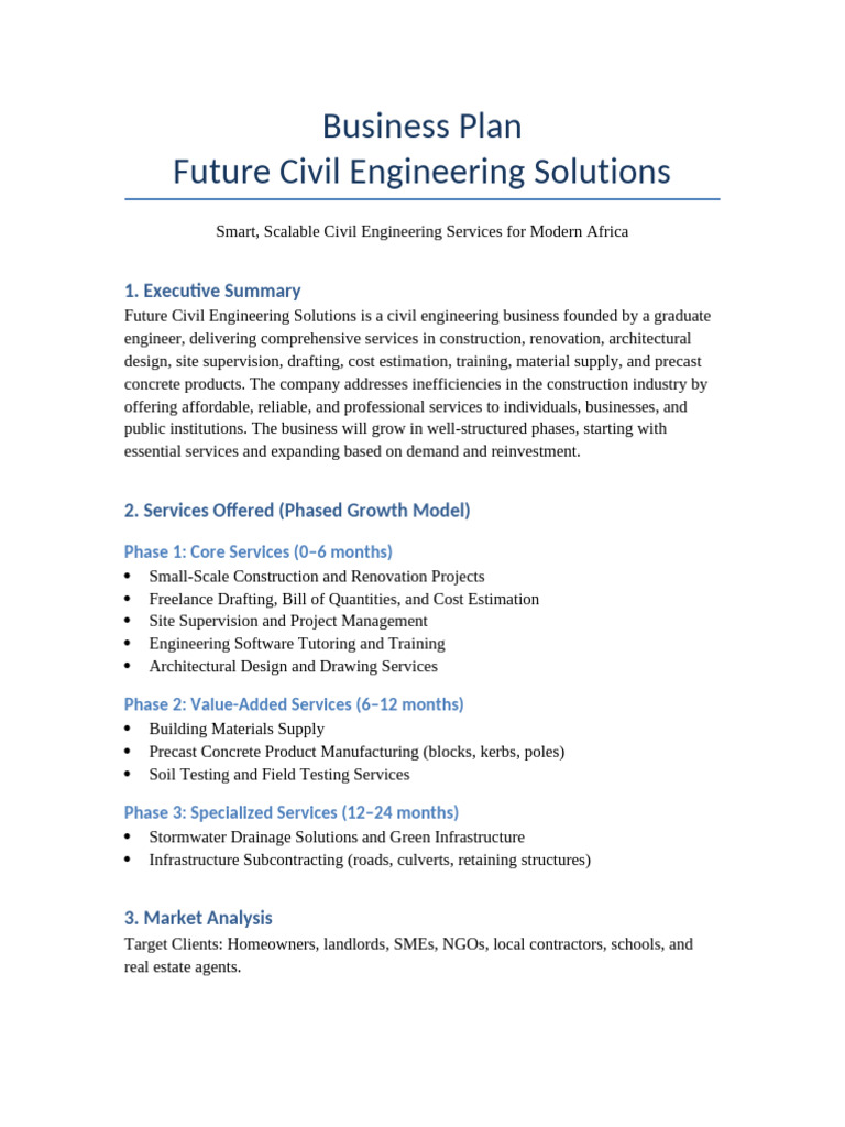 Updated Future Civil Engineering Solutions Business Plan | PDF ...