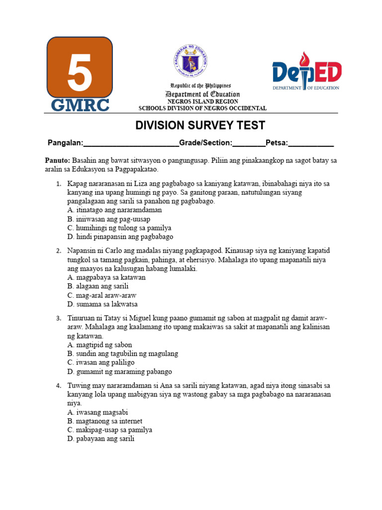 Survey - Grade 5 - GMRC | PDF