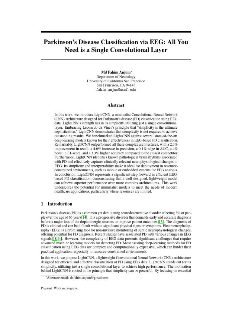 Parkinson's Disease Classification Via EEG All You Is A Single Convolutional Layer | PDF | Deep ...
