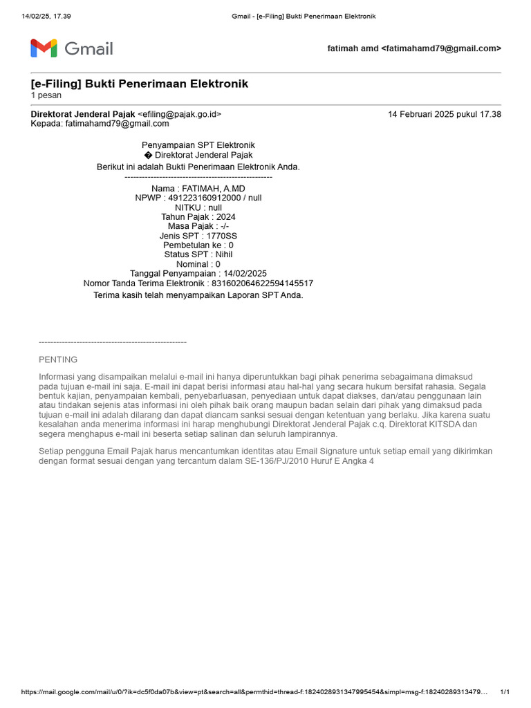 Laporan Pajak Ibu Fatimah 2025 | PDF
