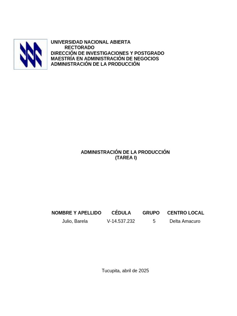 Admnistración de La Produccion TAREA 2 BARELA | PDF | Calidad (comercial) | Lean Manufacturing