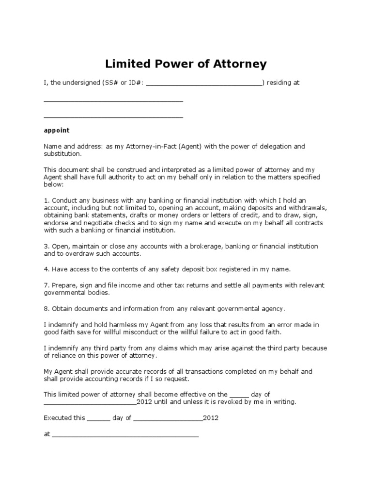 Limited Power of Attorney-Script | PDF | Law Of Agency | Power Of Attorney