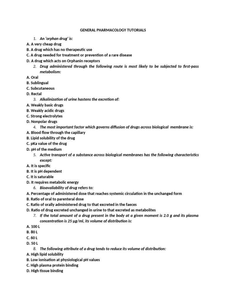 General Pharmacology Quiz Questions | PDF | Drug Metabolism ...