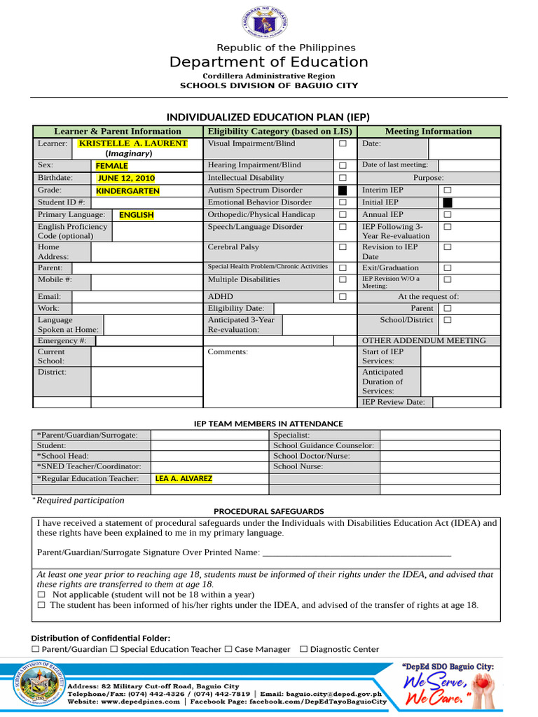 Individualized Education Plan for Kristelle | PDF | Individualized ...