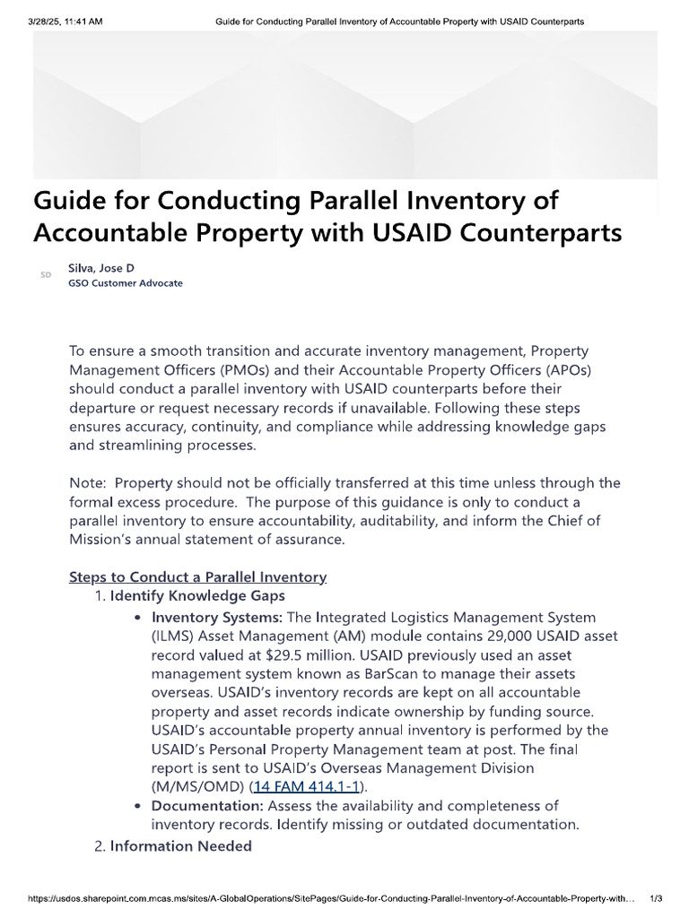 Guidance Parallel Inventory | PDF