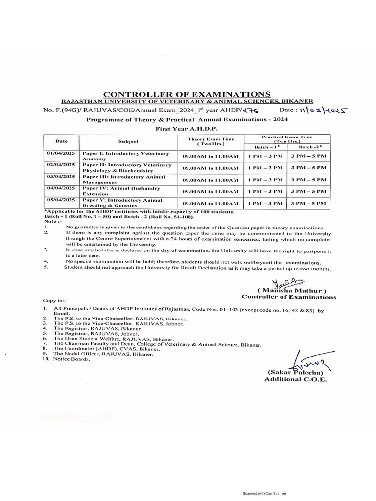 Time Table 1st Year AHDP 2024 | PDF