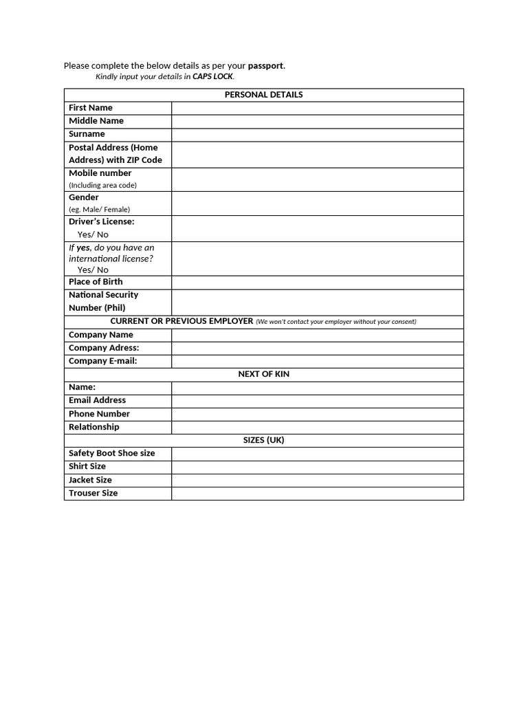 (PH) Personal Details and List of Requirements | PDF