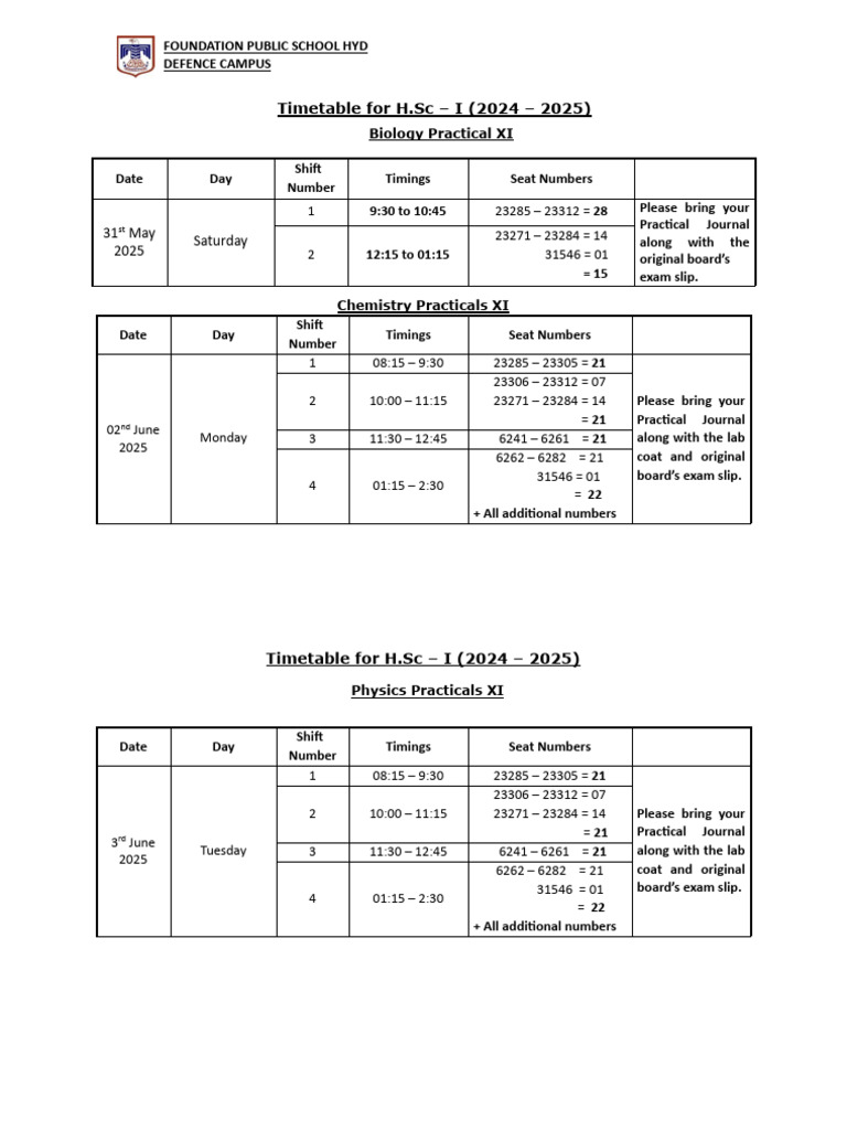 Practical Timetable XI 2025 | PDF