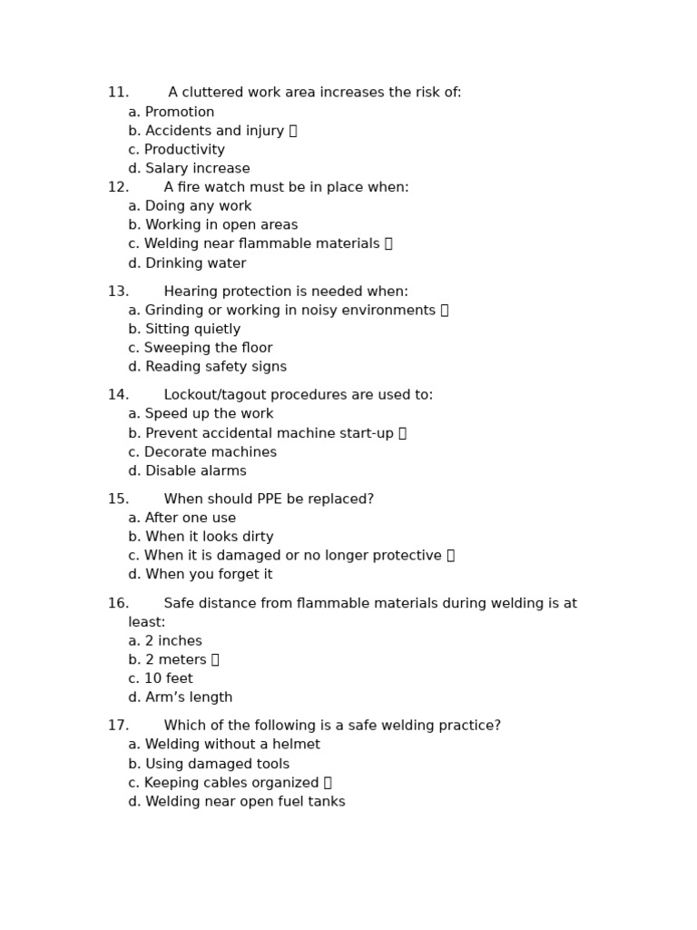 SMAW NC II Quiz - Apply Safety Practices (Part 2) | PDF