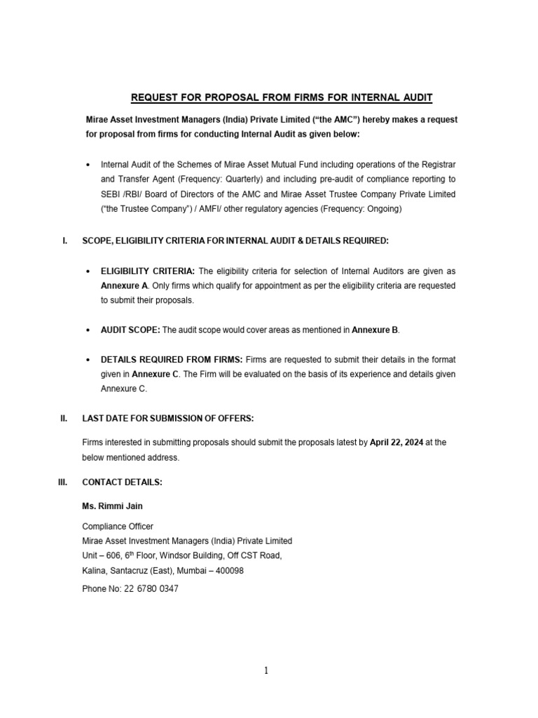 Request For Proposal From Firms For Internal Audit | PDF | Audit ...
