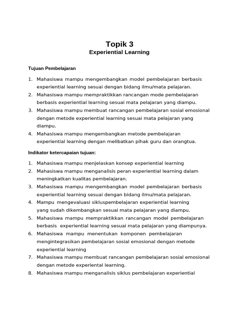 Pengembangan Experiential Learning dalam Pengajaran | PDF