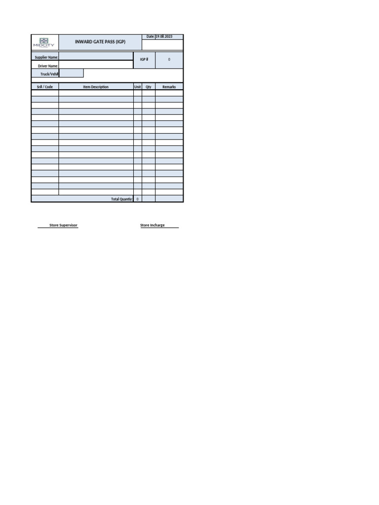 Inward Gate Pass Format Template | PDF