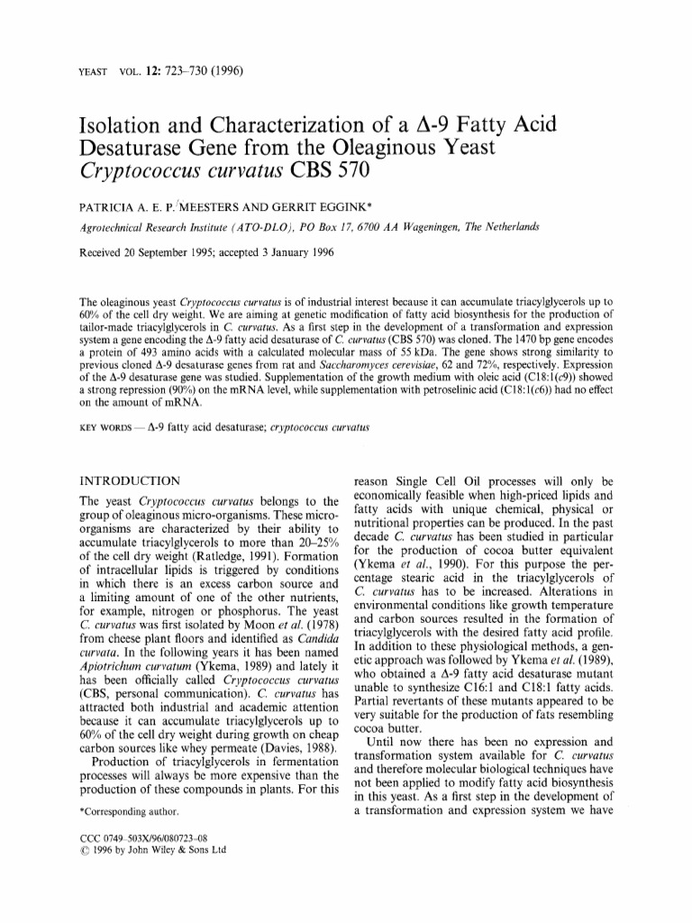 Isolation and Characterization of A Delta-9 Fatty Acid Desaturase Gene ...