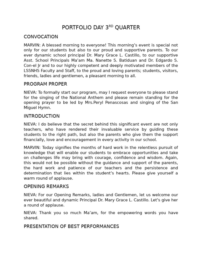 Portfolio Day Emcee Script | PDF