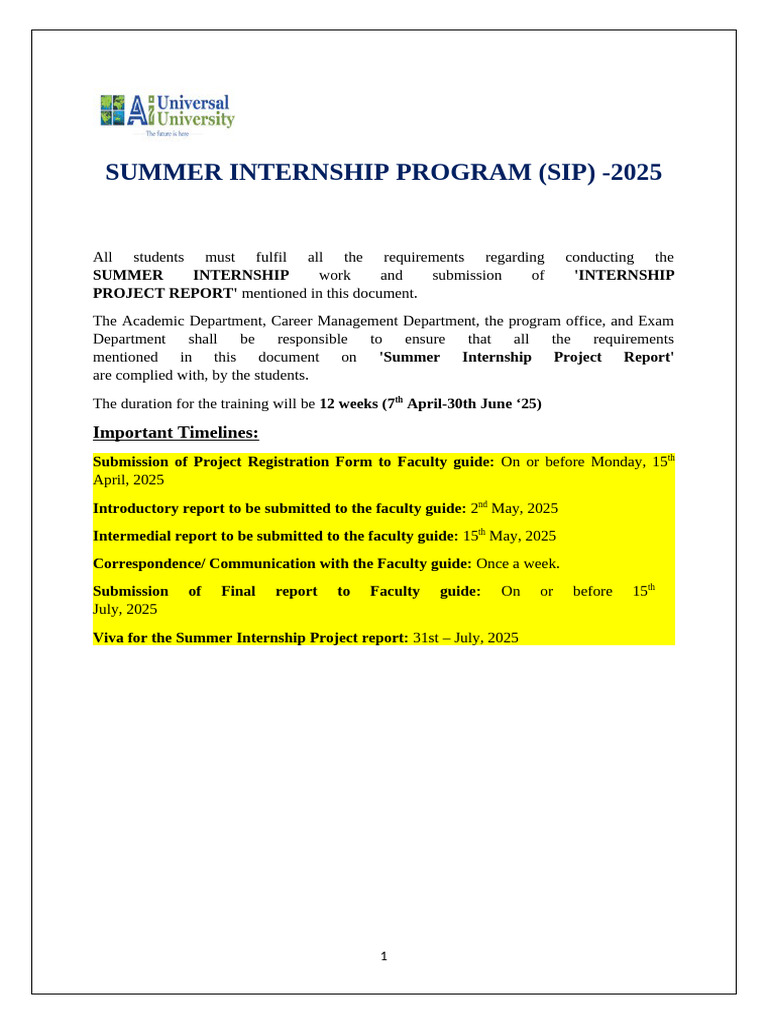 Summer Internship Program (Sip) - 2025: Important Timelines | PDF | Methodology | Thesis
