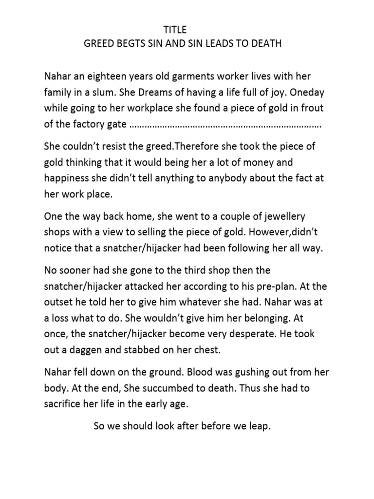 Greed Begets Sin and Sin Leads To Death | PDF