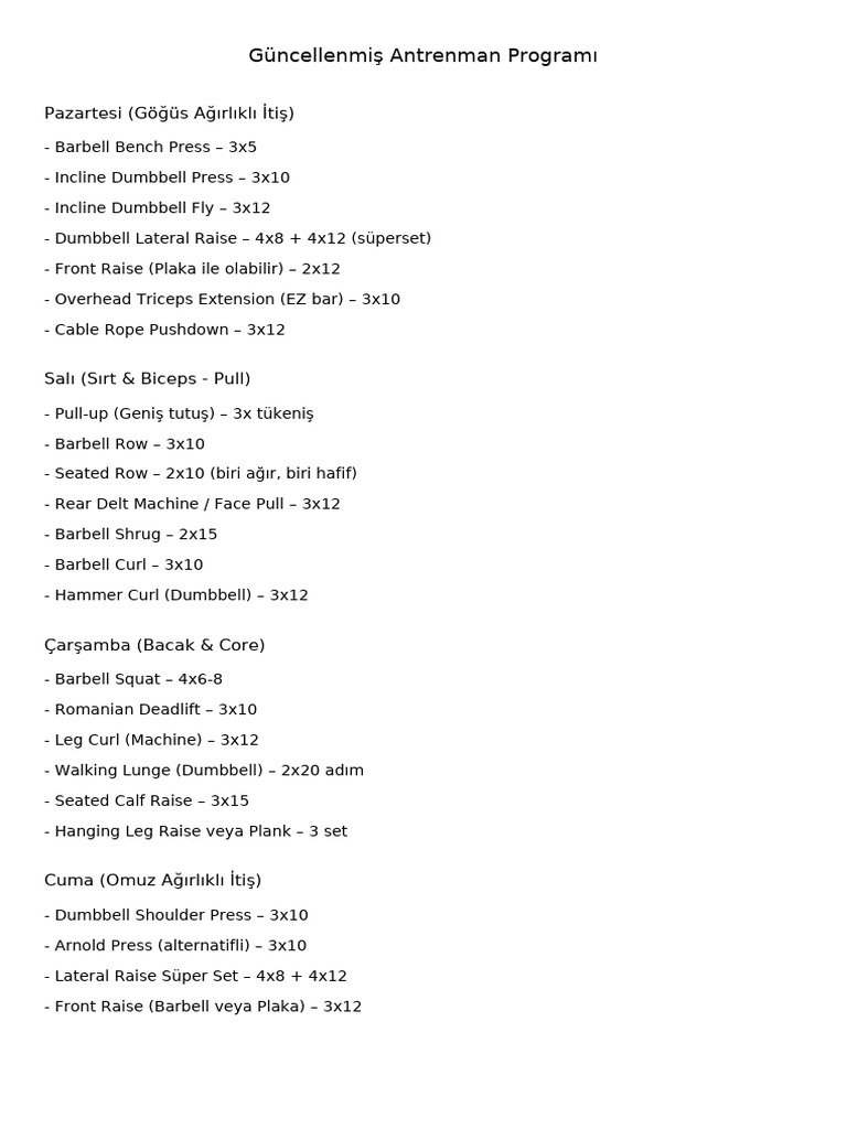 Guncellenmis Antrenman Programi | PDF