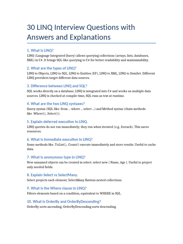 LINQ Interview Questions | PDF | Language Integrated Query | Information Retrieval