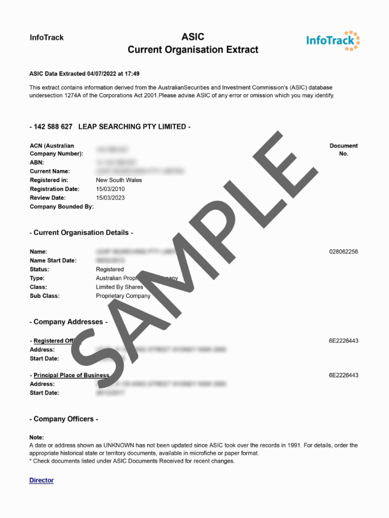 ASIC Company Extract Sample | PDF