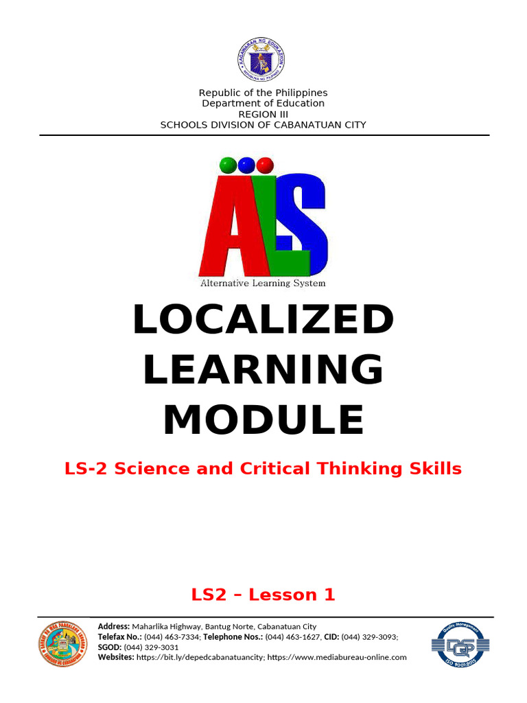 ALS Modules - LS2 Science and Critical Thinking Skills SFJ | PDF ...