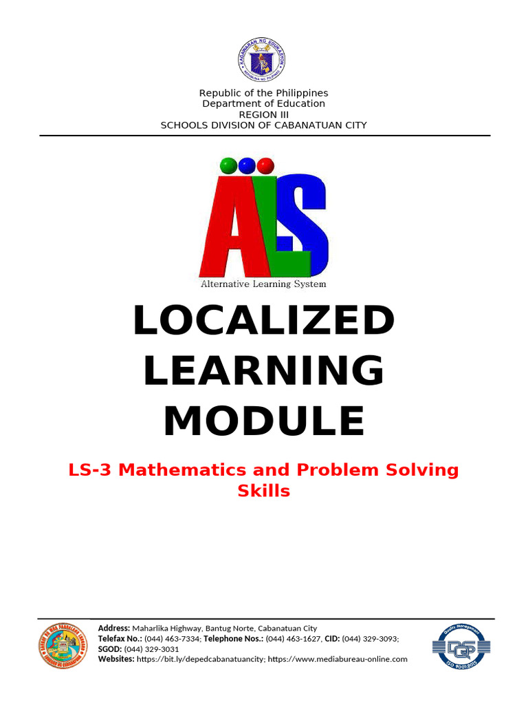 ALS Modules - LS3 Mathematics and Problem Solving Skills SFJ | PDF | Equations | Geometry