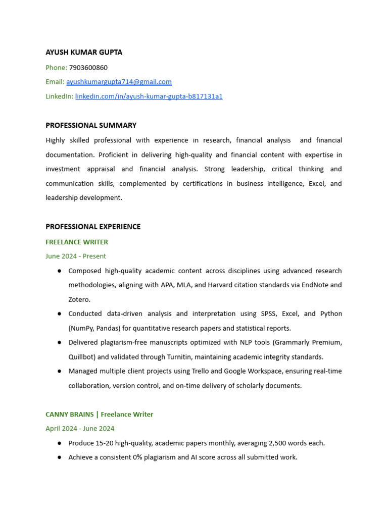 Ayush Kumar Gupta Resume | PDF | Business