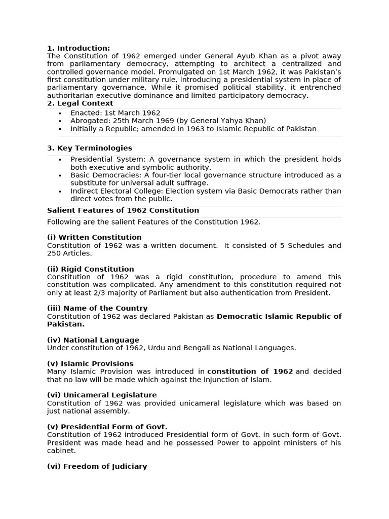 Salient Features of 1962 Constitution | PDF | Constitution | Forms Of ...