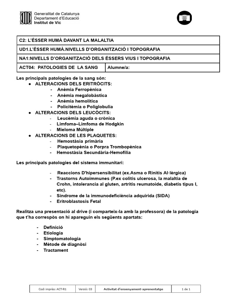 Activitat 04.PATOLOGIES | PDF