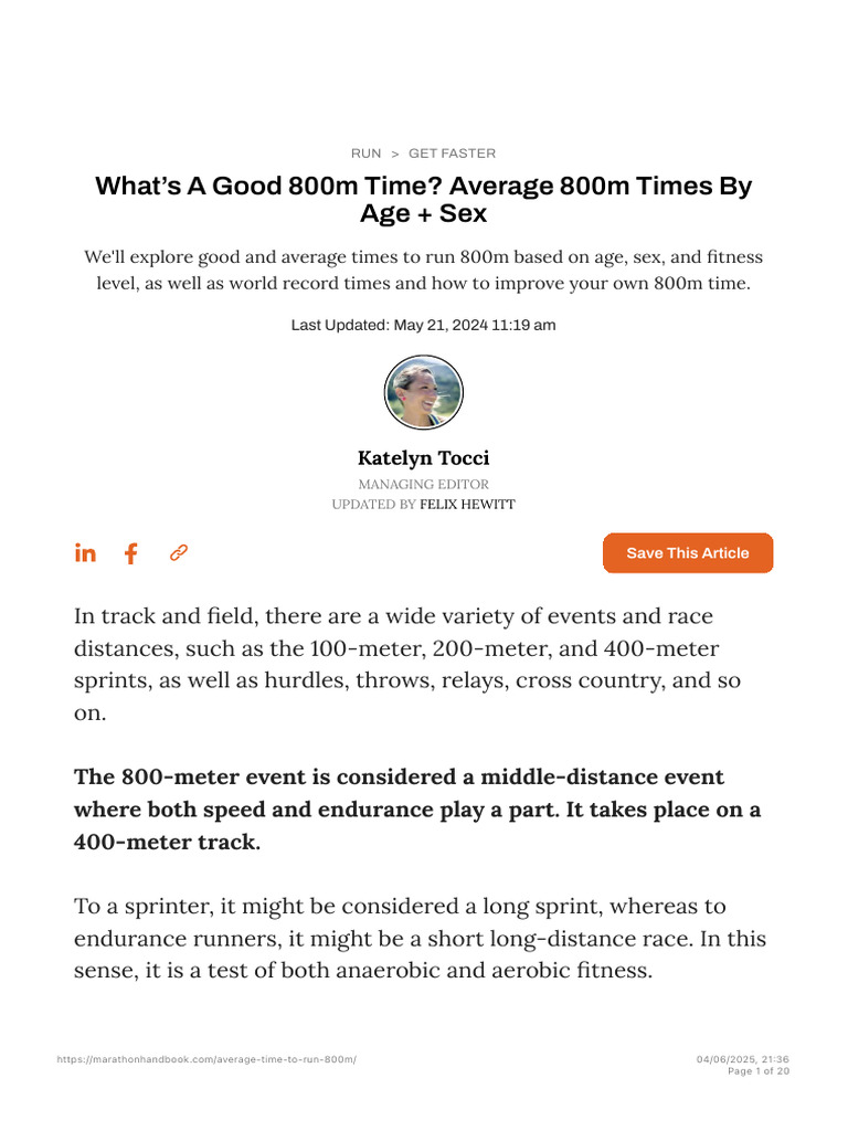 What's A Good 800m Time? Average 800m Times by Age + Sex | PDF ...