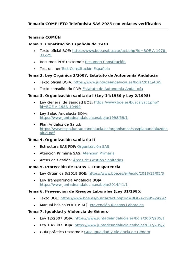 Temario Telefonista | PDF