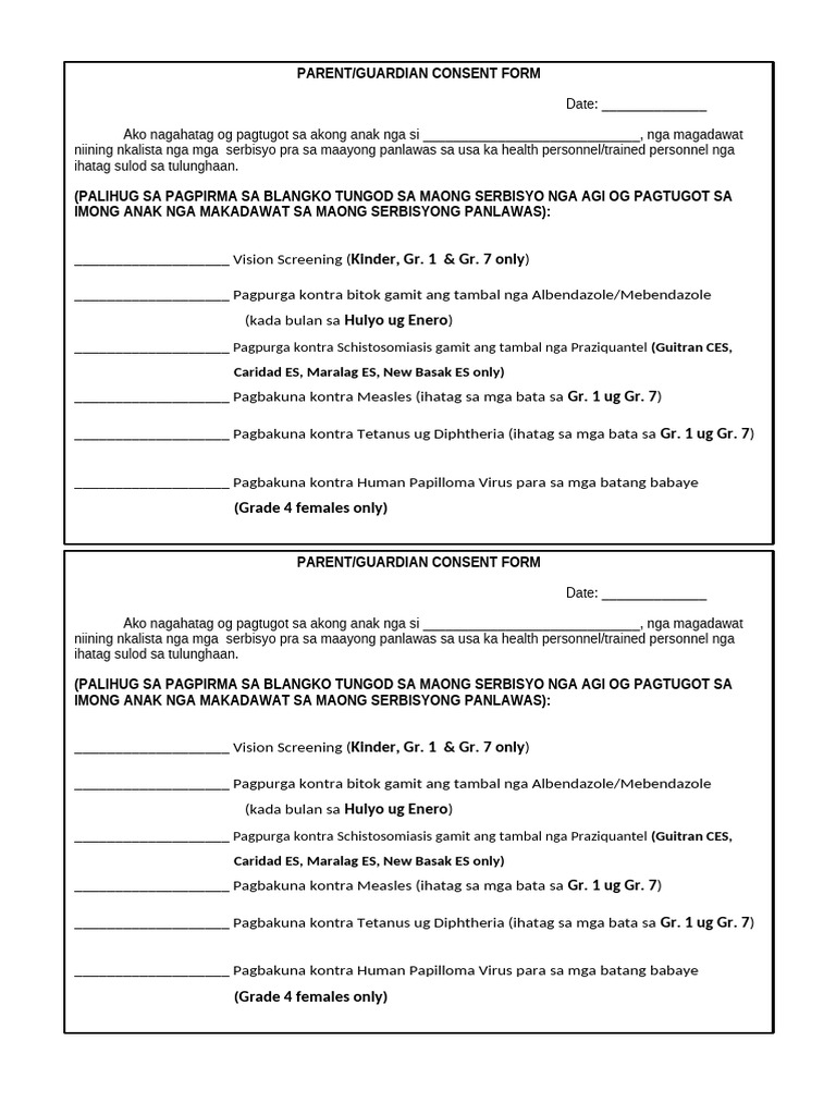 Parents Consent 2025 Health Services | PDF