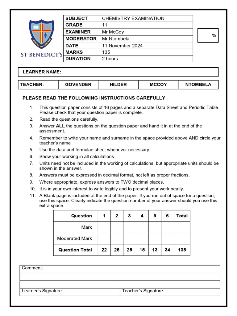 G11 - Chemistry - Examination - QP - 2024 (Print) | PDF | Chemical Bond ...