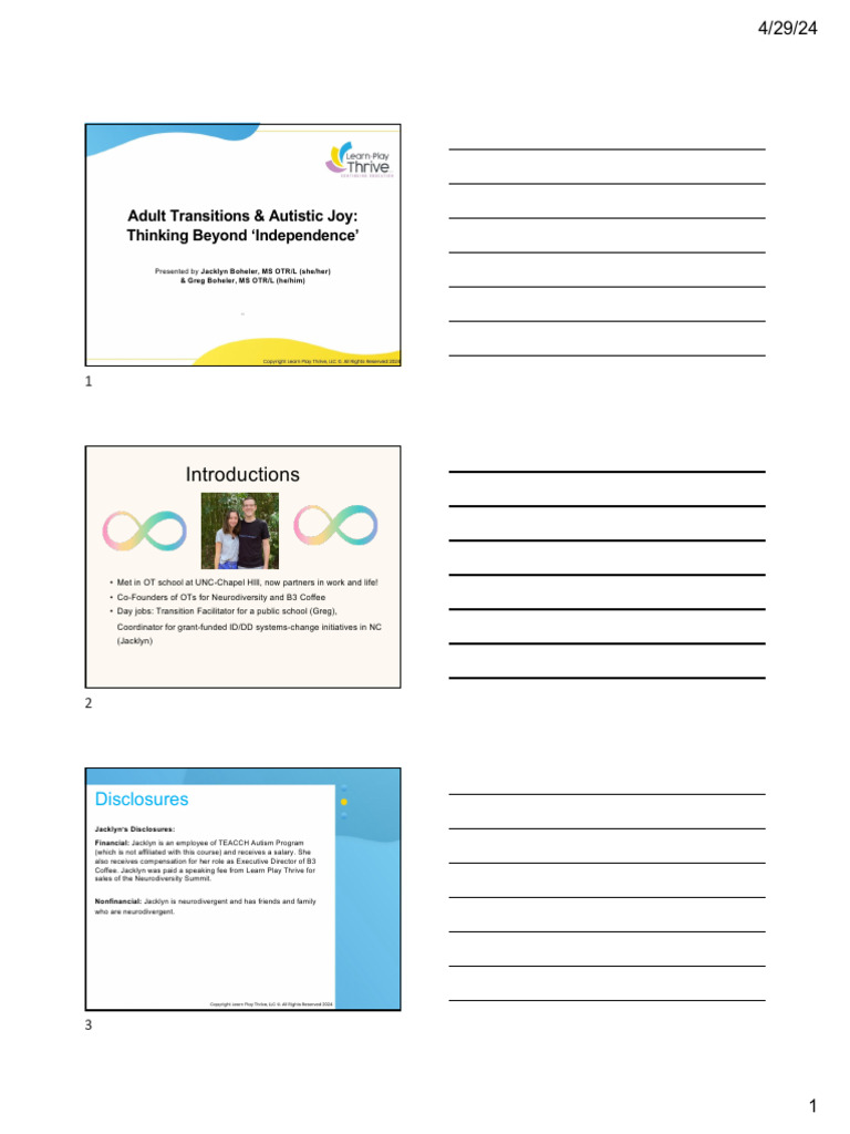 Adult Transitions and Autistic Joy Presentation (3 Slides Per Page ...