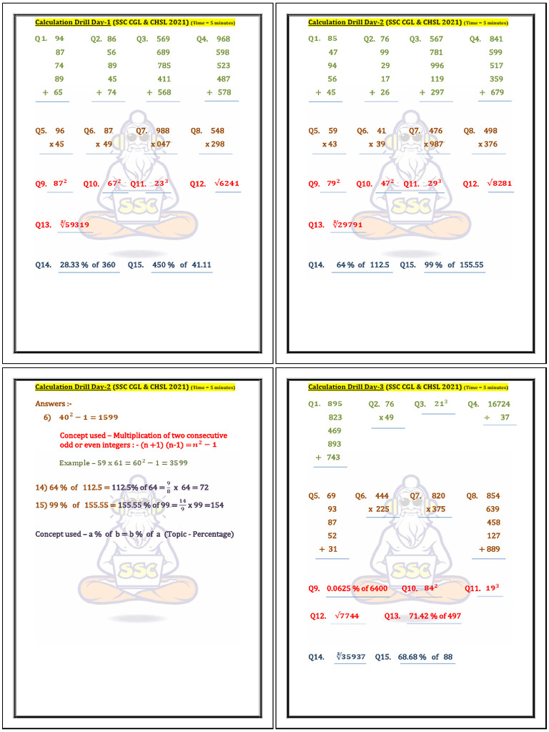 SSC CGL & CHSL Calculation Drills | PDF