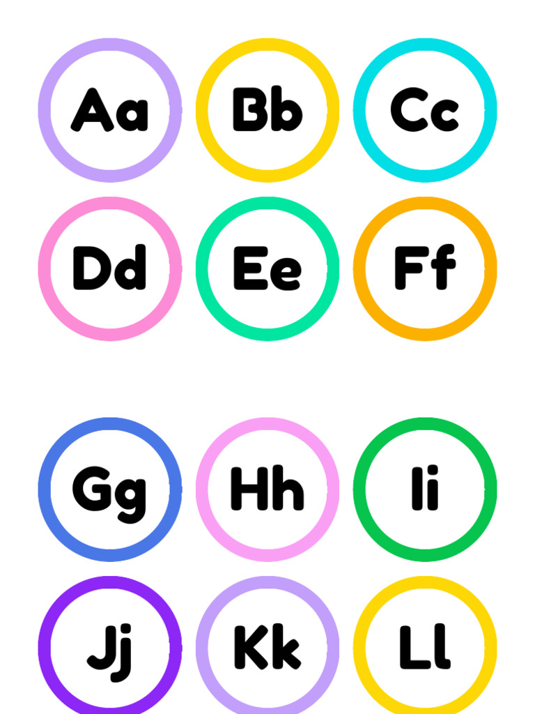 Alphabet Letters A-Z Circle Flashcards in Colorful Simple Style | PDF