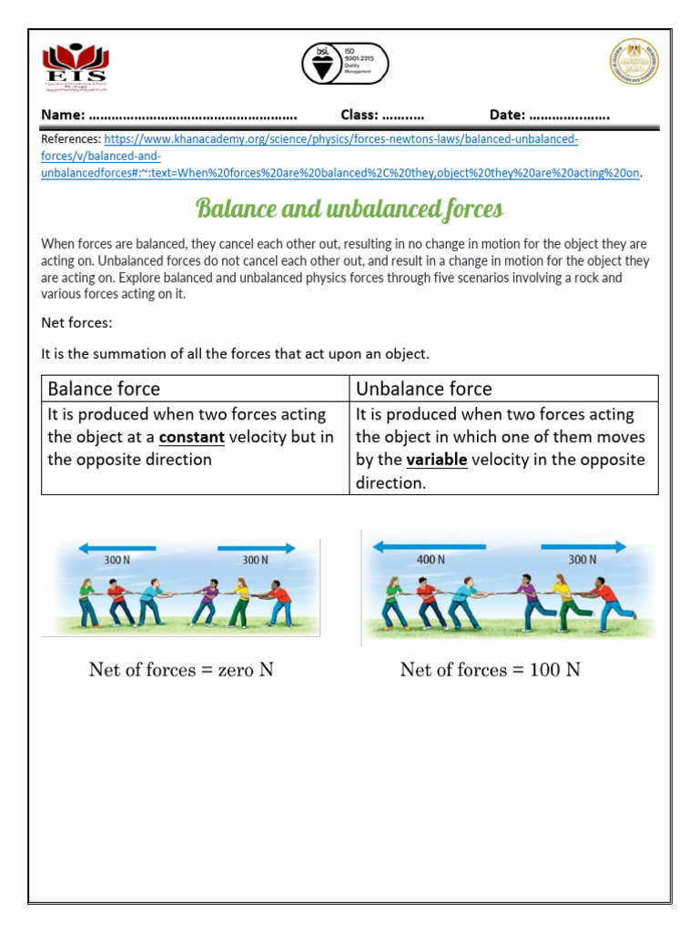 Balanced vs Unbalanced Forces Explained | PDF