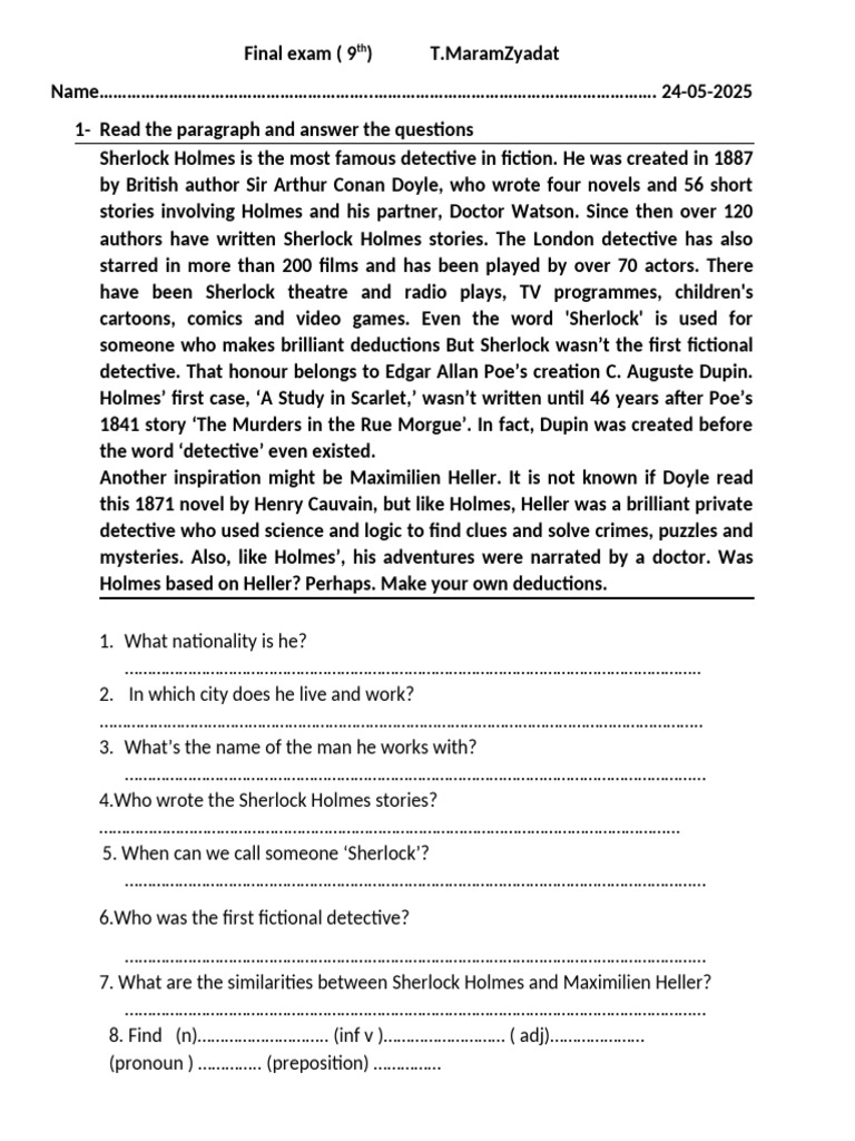 Final Exam | PDF | Detective Fiction | Sherlock Holmes