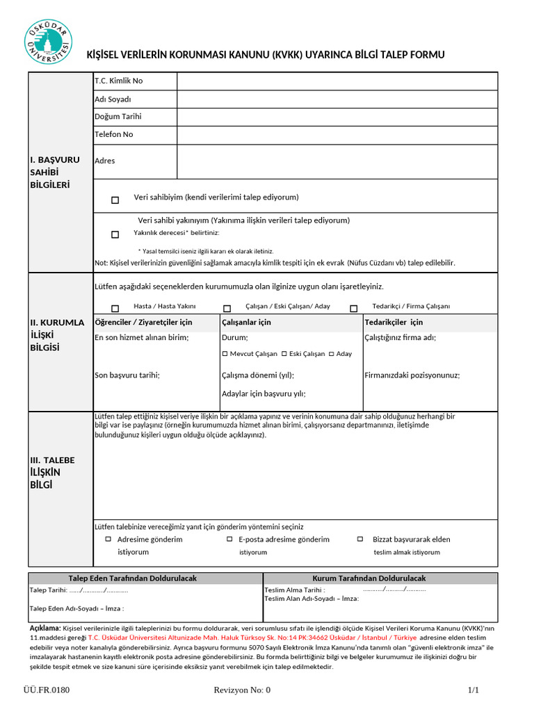 Uu FR 0180 KVKK Bilgi Talep Formu | PDF