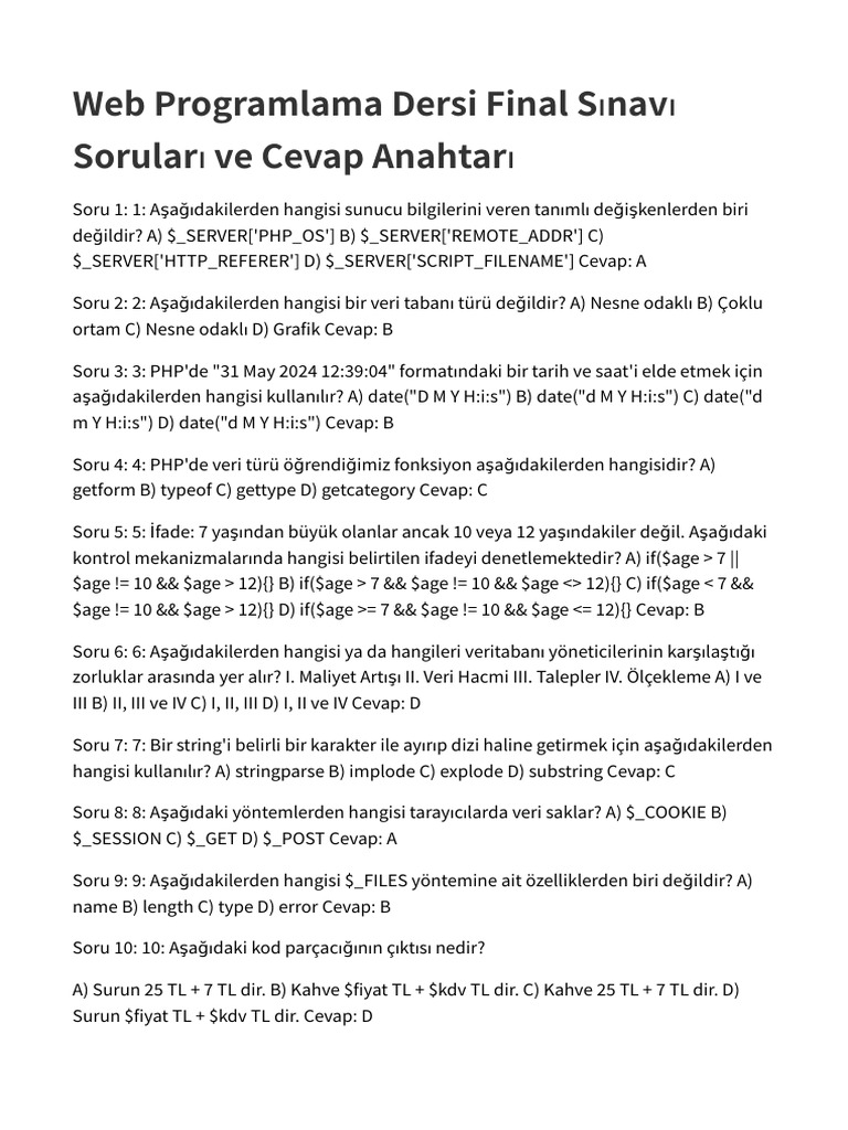 Final Exam Questions and Answer Key | PDF