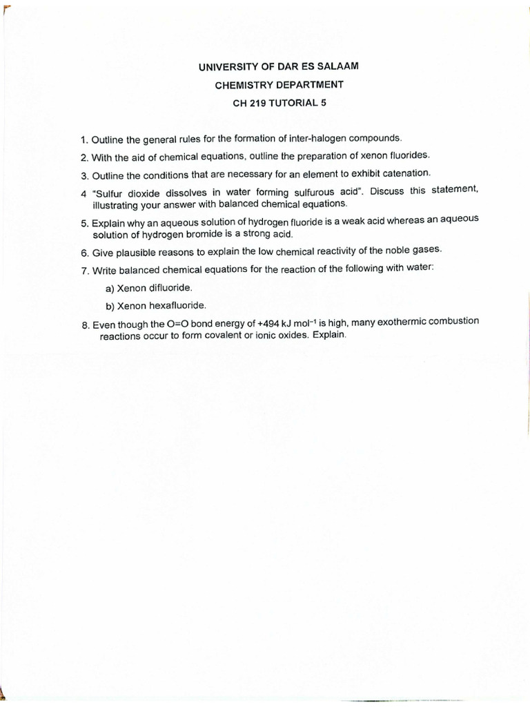 Tutorial 5. CH 219. | PDF