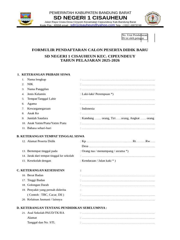 Form PPDB SDN 1 Cisauheun 2025-2026 | PDF