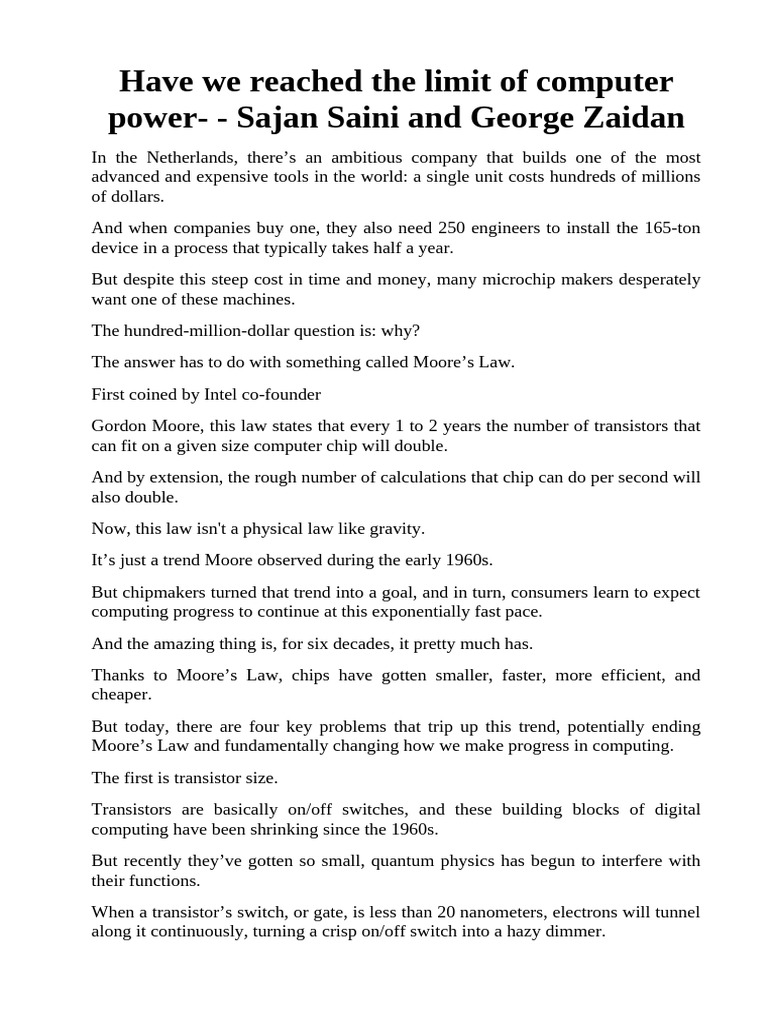 Have We Reached The Limit of Computer Power - Sajan Saini and George ...