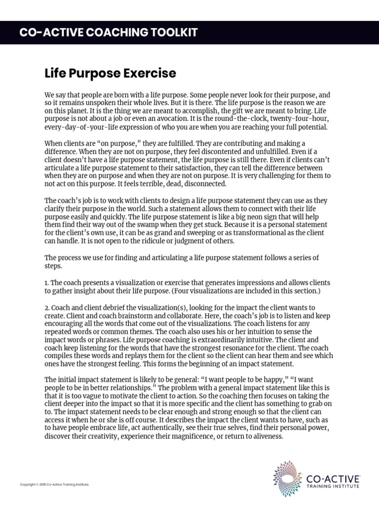 Co Active Coaching Toolkit Life Purpose Exercise | PDF